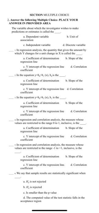 Solved Section Multiple Choice 2 Answer The Following 0936