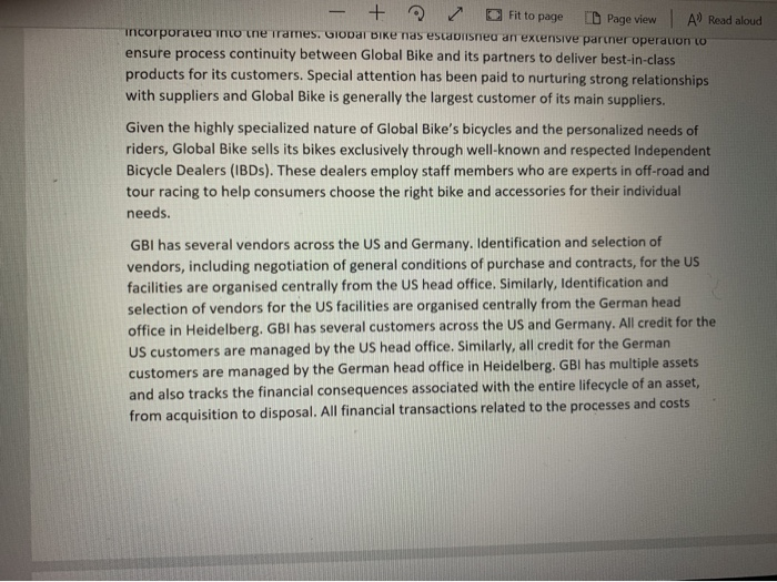 CASE STUDY - Global Bike Incorporated GBI Background | Chegg.com
