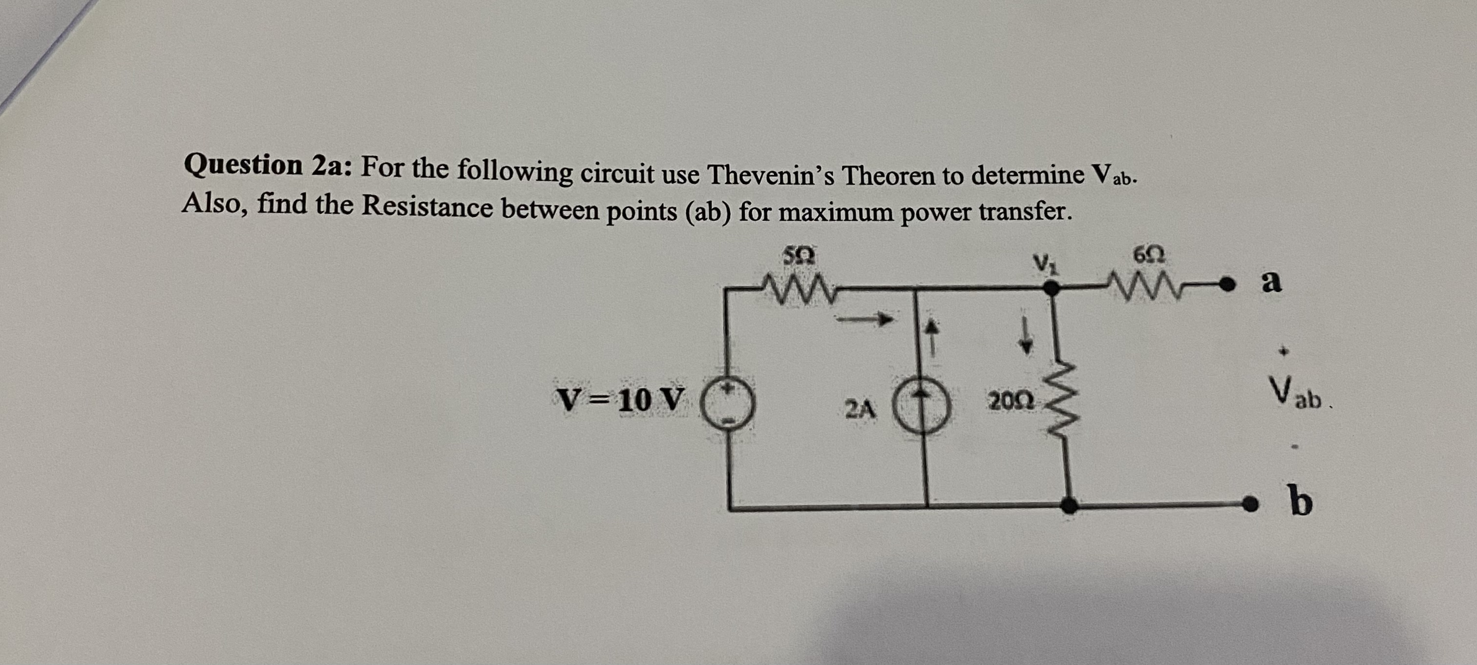 Solved Question 2a: For the following circuit use Thevenin's | Chegg.com