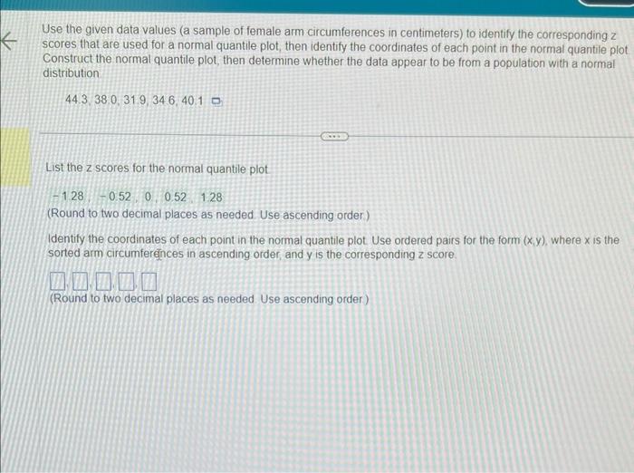 Solved Use the given data values (a sample of female arm | Chegg.com