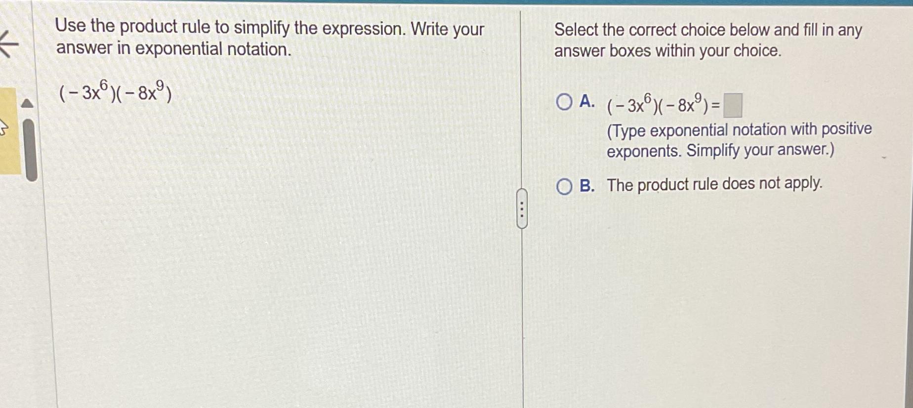 Solved Use the product rule to simplify the expression. | Chegg.com