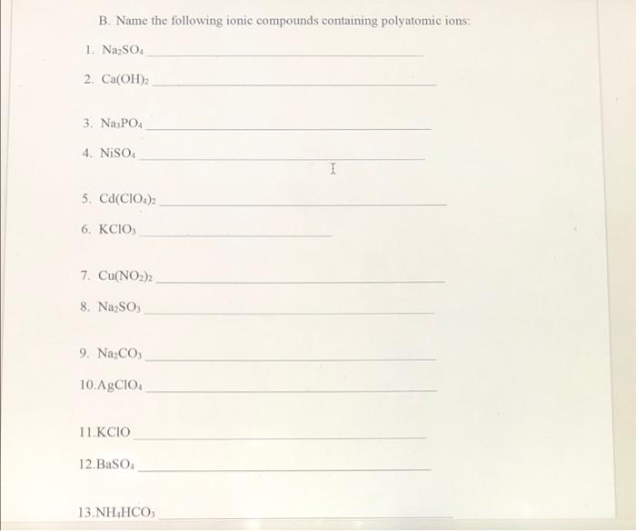 Solved POLYATOMIC ION PRACTICE Name Date A. Refer to the | Chegg.com