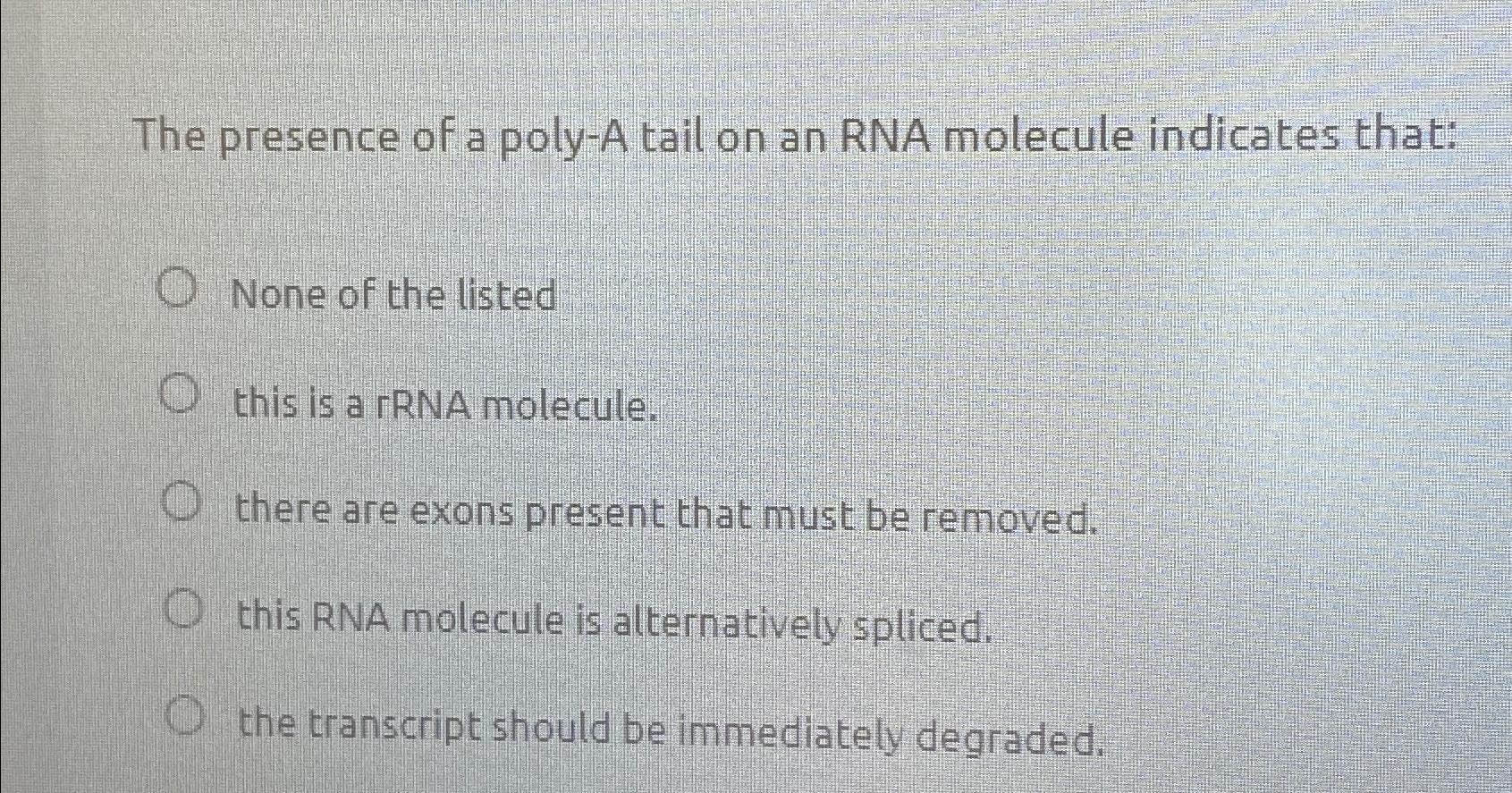 Solved The presence of a poly-A tail on an RNA molecule | Chegg.com