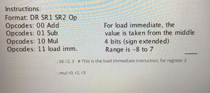 Solved Instructions: Format: DR SRI SR2 Op Opcodes: 00 Add | Chegg.com
