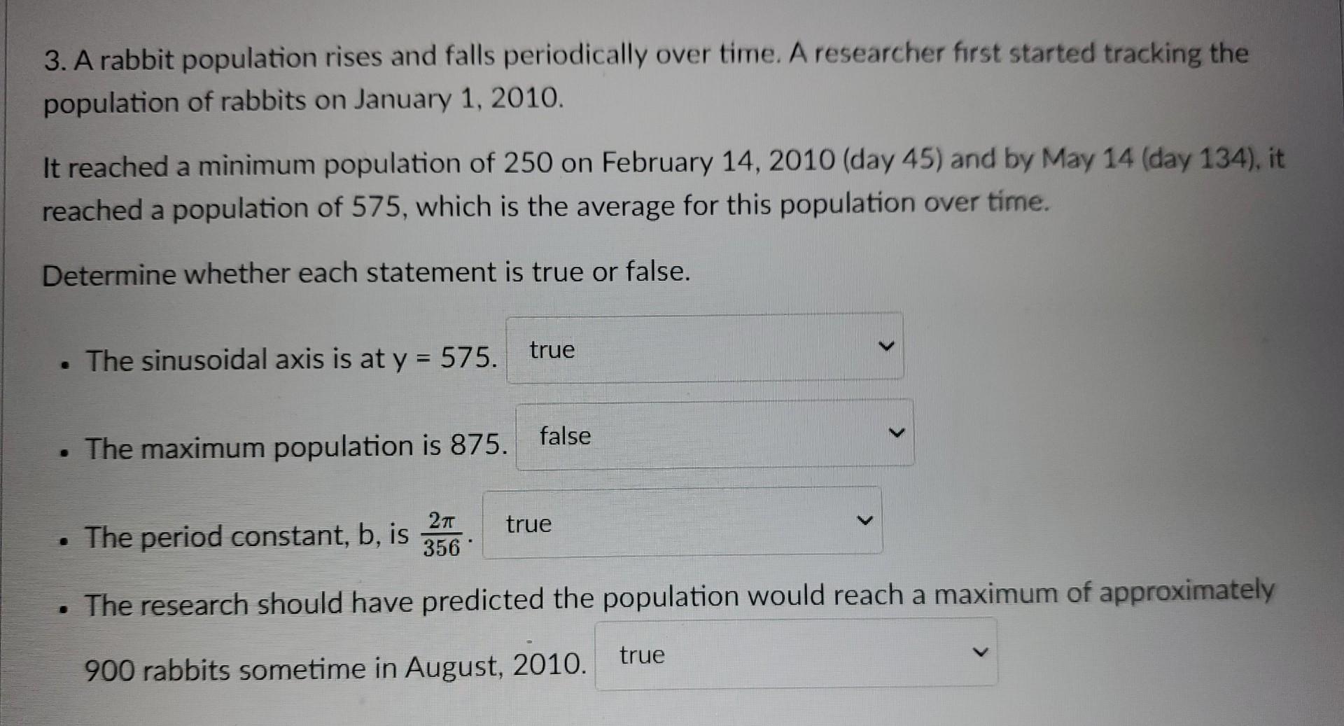 Solved 3. A rabbit population rises and falls periodically | Chegg.com
