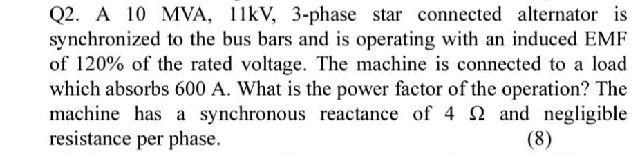 Solved Q2. ﻿A 10 ﻿MVA, 11kV,3-phase star connected | Chegg.com