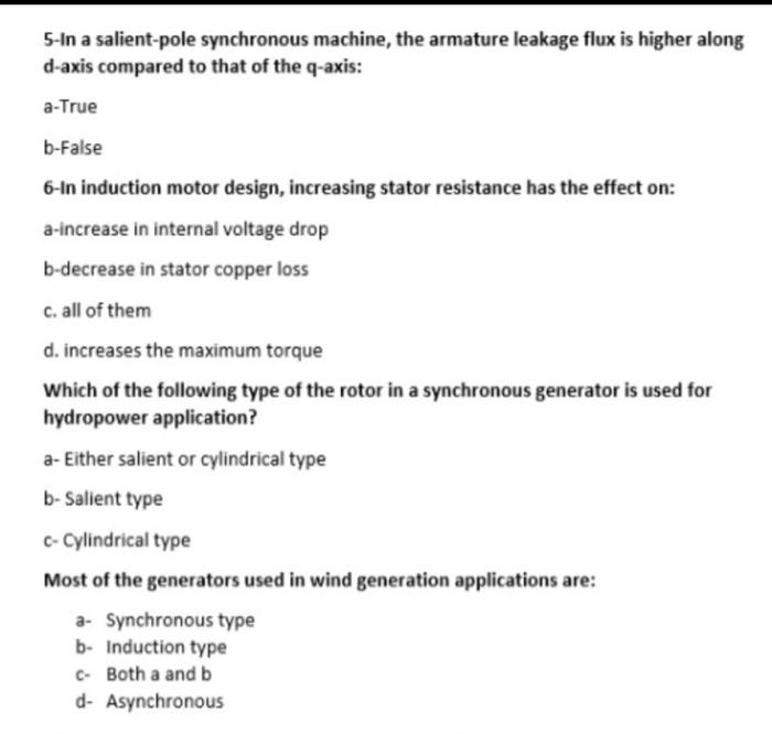 Solved 5-In a salient-pole synchronous machine, the armature | Chegg.com