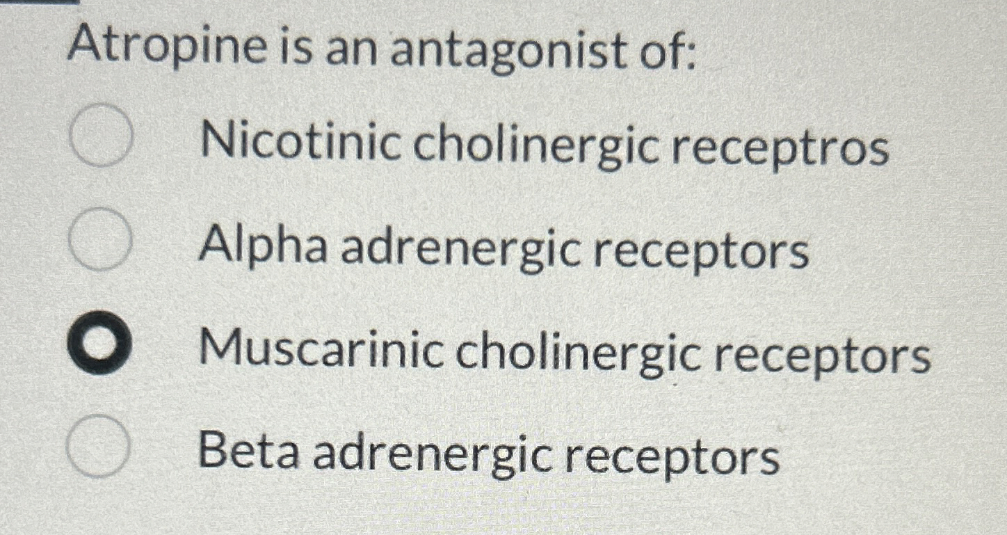 Solved Atropine is an antagonist of:Nicotinic cholinergic | Chegg.com