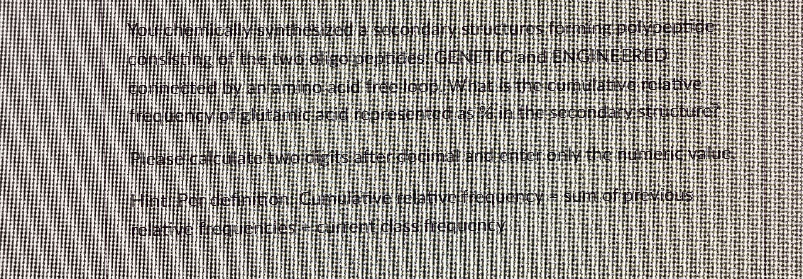 Solved You chemically synthesized a secondary structures | Chegg.com
