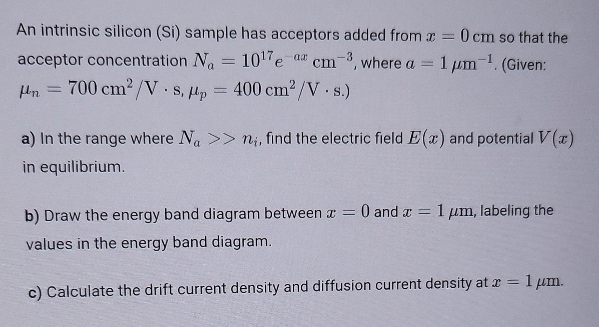 Solved An intrinsic silicon ( ﻿Si ) ﻿sample has acceptors | Chegg.com