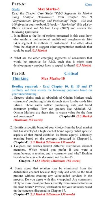 Solved Part-A: Case Study Max Marks-5 Read the Chapter Case | Chegg.com