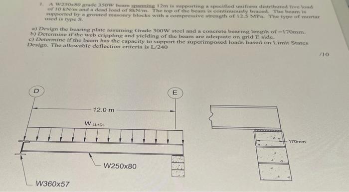 Solved AW2 50x80 grade 350w beam spanning 12m supporting a | Chegg.com