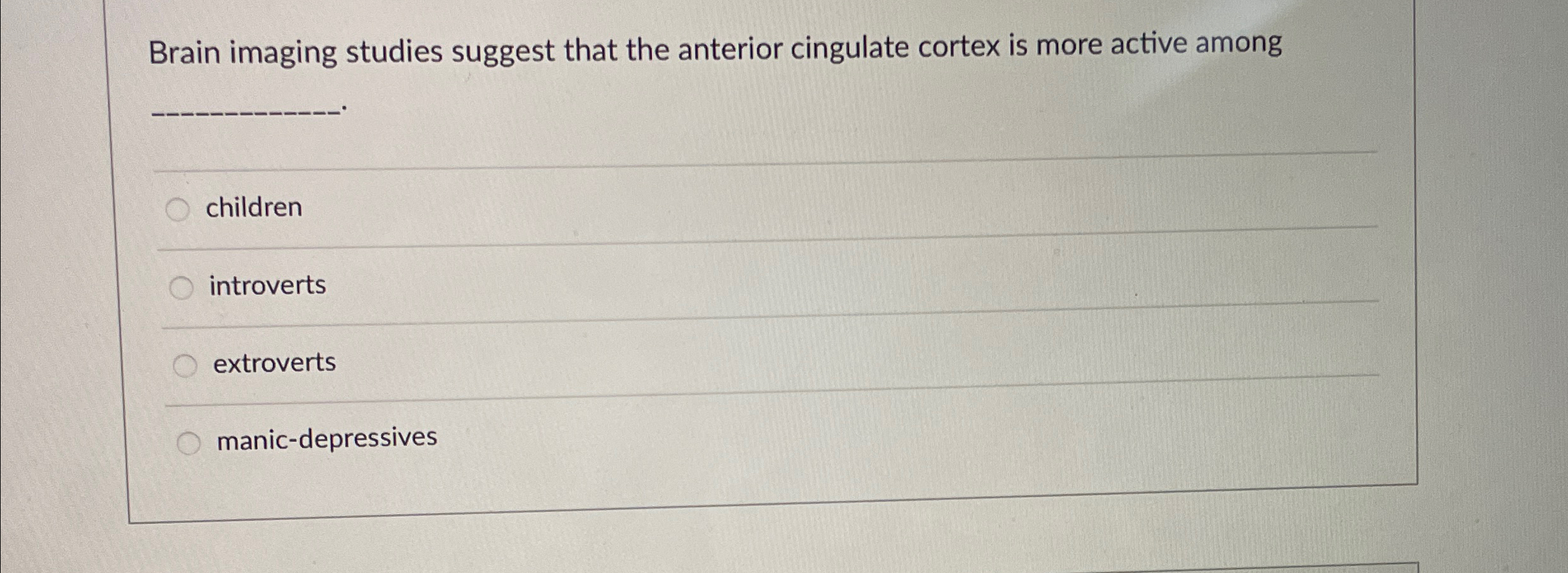 Solved Brain imaging studies suggest that the anterior | Chegg.com