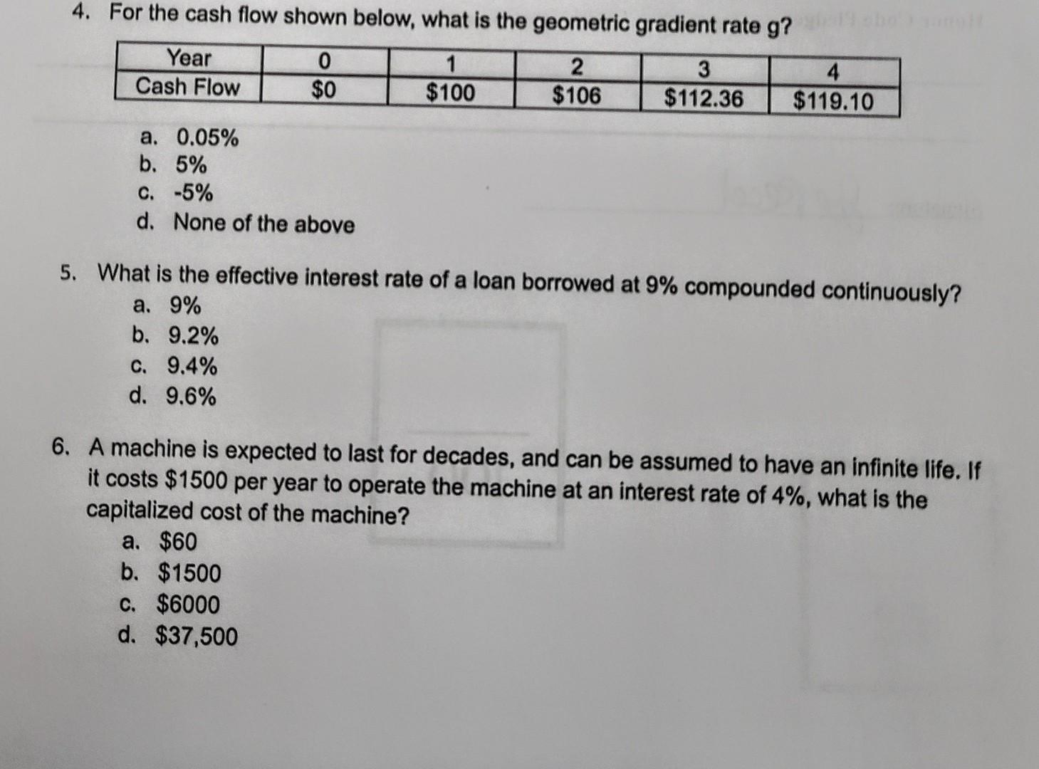 Solved 4. For the cash flow shown below, what is the | Chegg.com