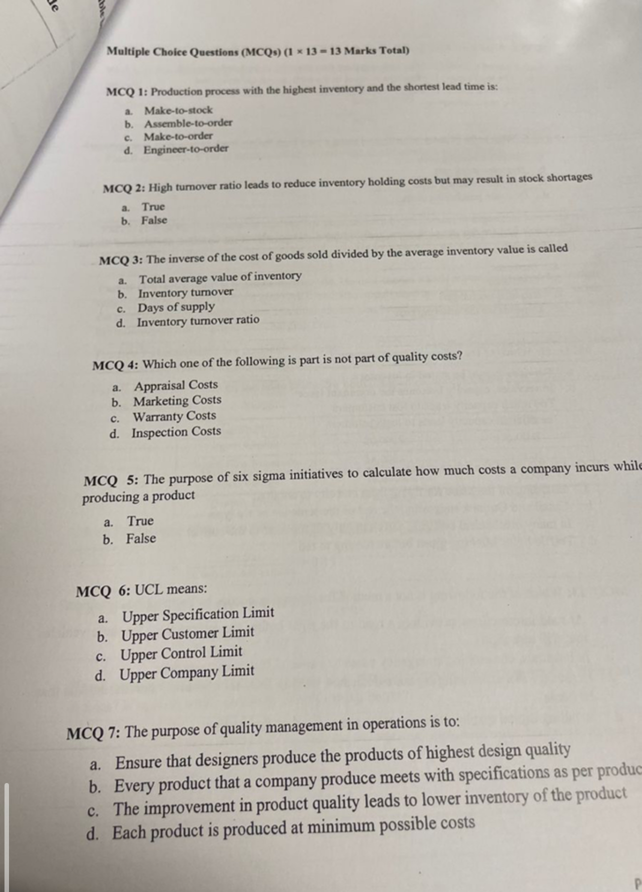 Solved Multiple Choice Questions (MCQs) (1 \times 13 = 13 | Chegg.com