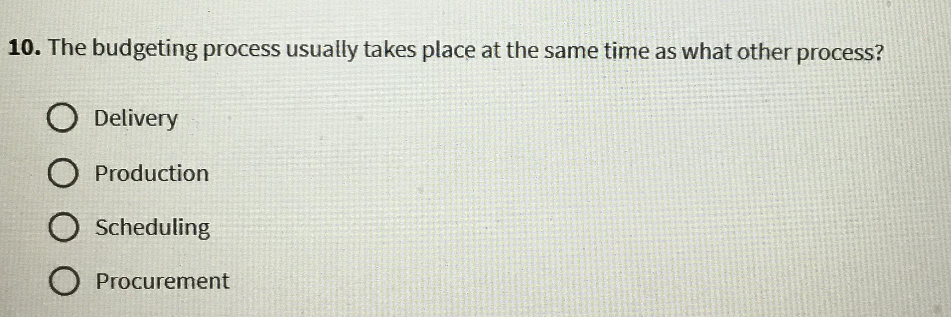 Solved The budgeting process usually takes place at the same | Chegg.com