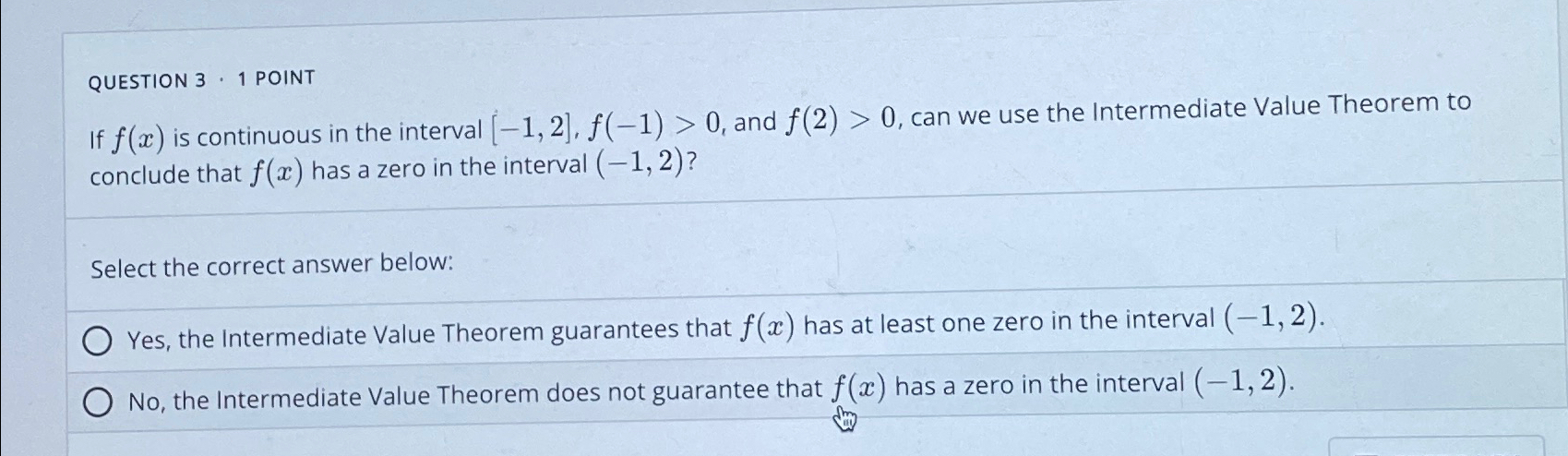 Solved QUESTION 3 - 1 ﻿POINTIf f(x) ﻿is continuous in the | Chegg.com