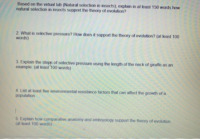 Solved Based on the virtual lab (Natural selection in | Chegg.com