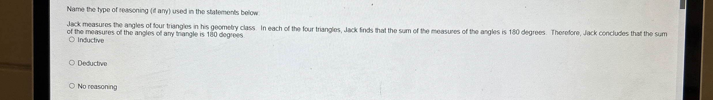 Name the type of reasoning (if any) ﻿used in the | Chegg.com