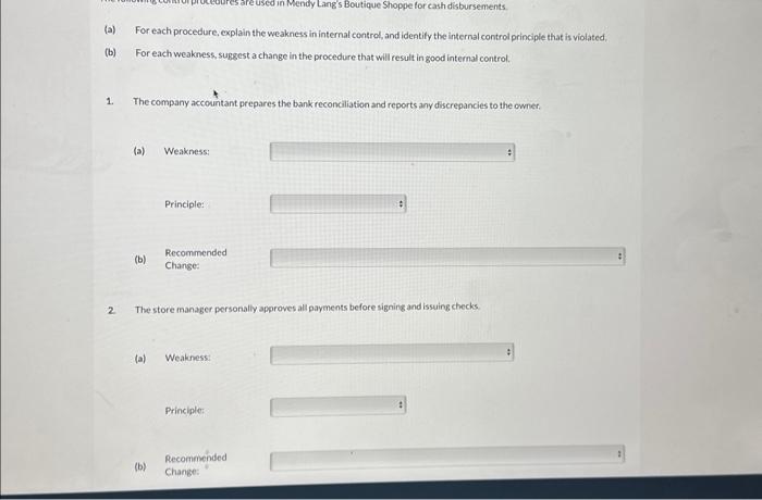Solved (a) For each procedure, explain the weakness in | Chegg.com