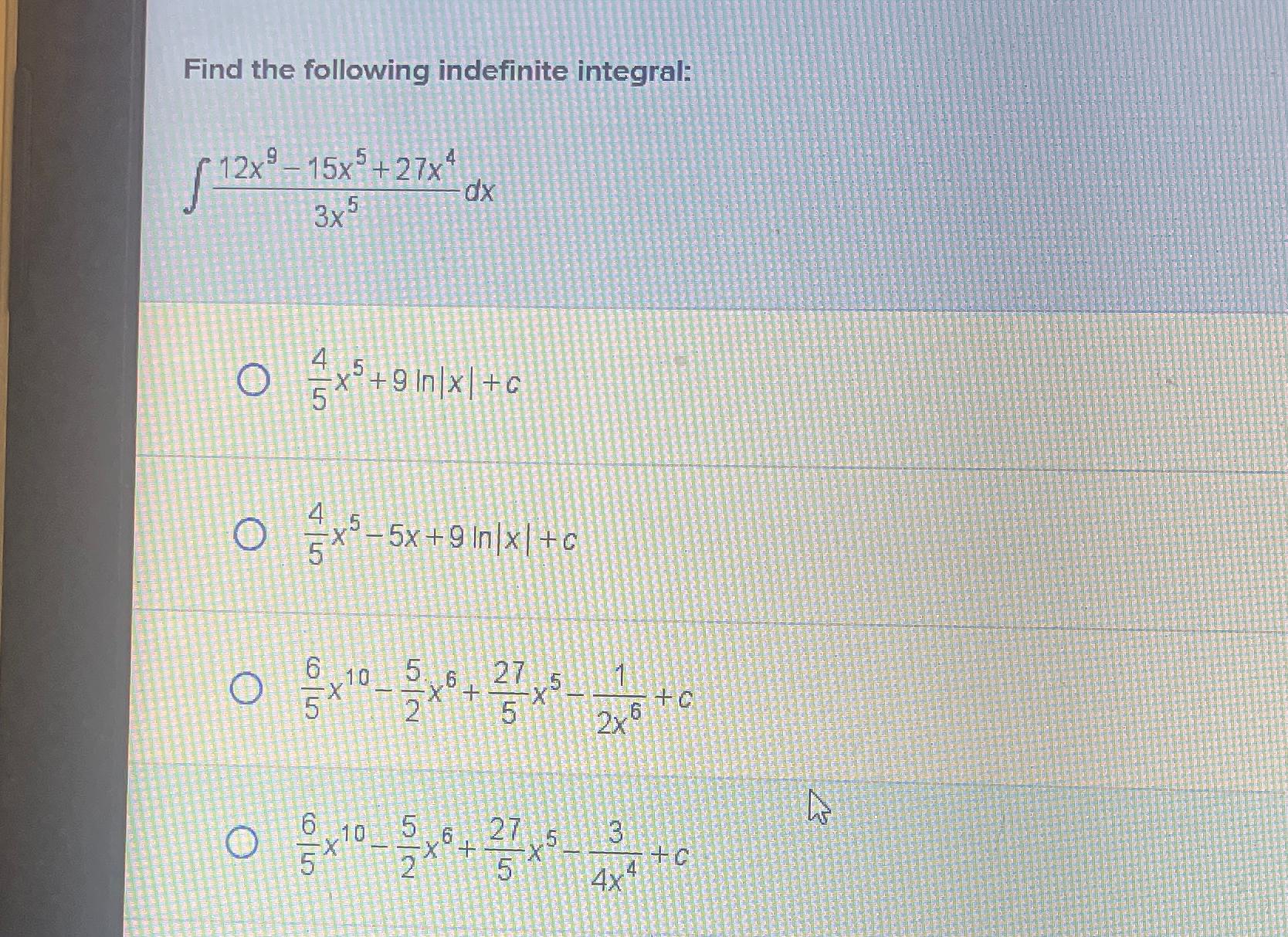 Solved Find the following indefinite | Chegg.com