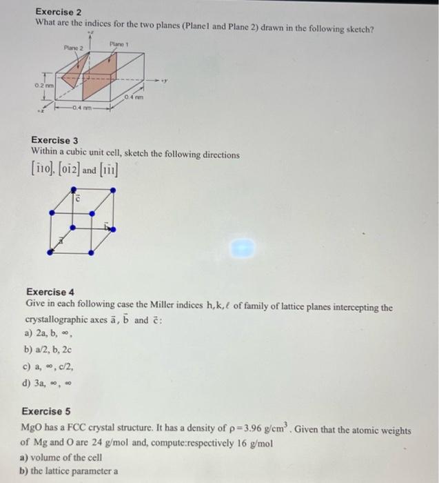 Solved Exercise 1 1- The coordination number in the case of | Chegg.com