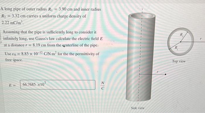 Solved A long pipe of outer radius R1=3.90 cm and inner | Chegg.com
