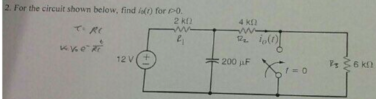 Solved For the circuit shown below, find io (t) ﻿for t>0. | Chegg.com