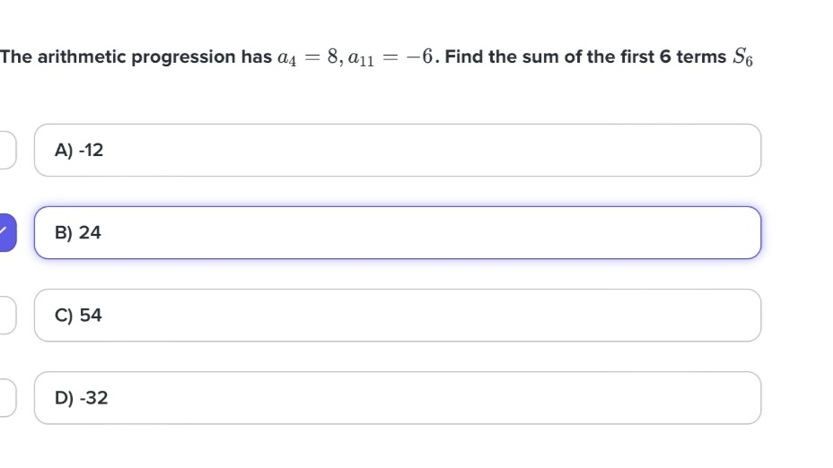 Solved The arithmetic progression has a4=8,a11=-6. ﻿Find the | Chegg.com