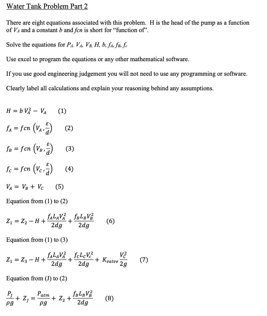 Solved Water Tank Problem Part 2There are eight equations | Chegg.com