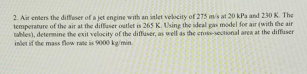 Solved 2. Air enters the diffuser of a jet engine with an | Chegg.com