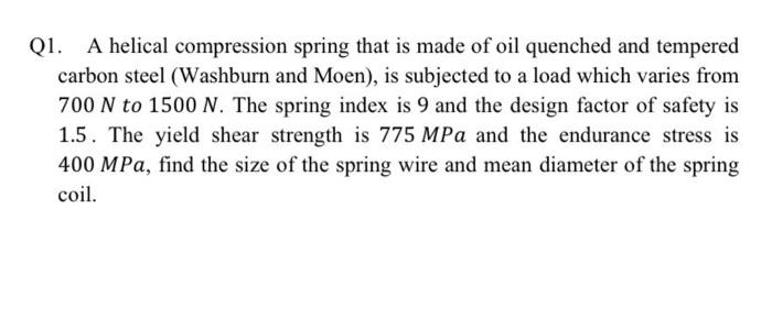 Solved Q1. A helical compression spring that is made of oil | Chegg.com