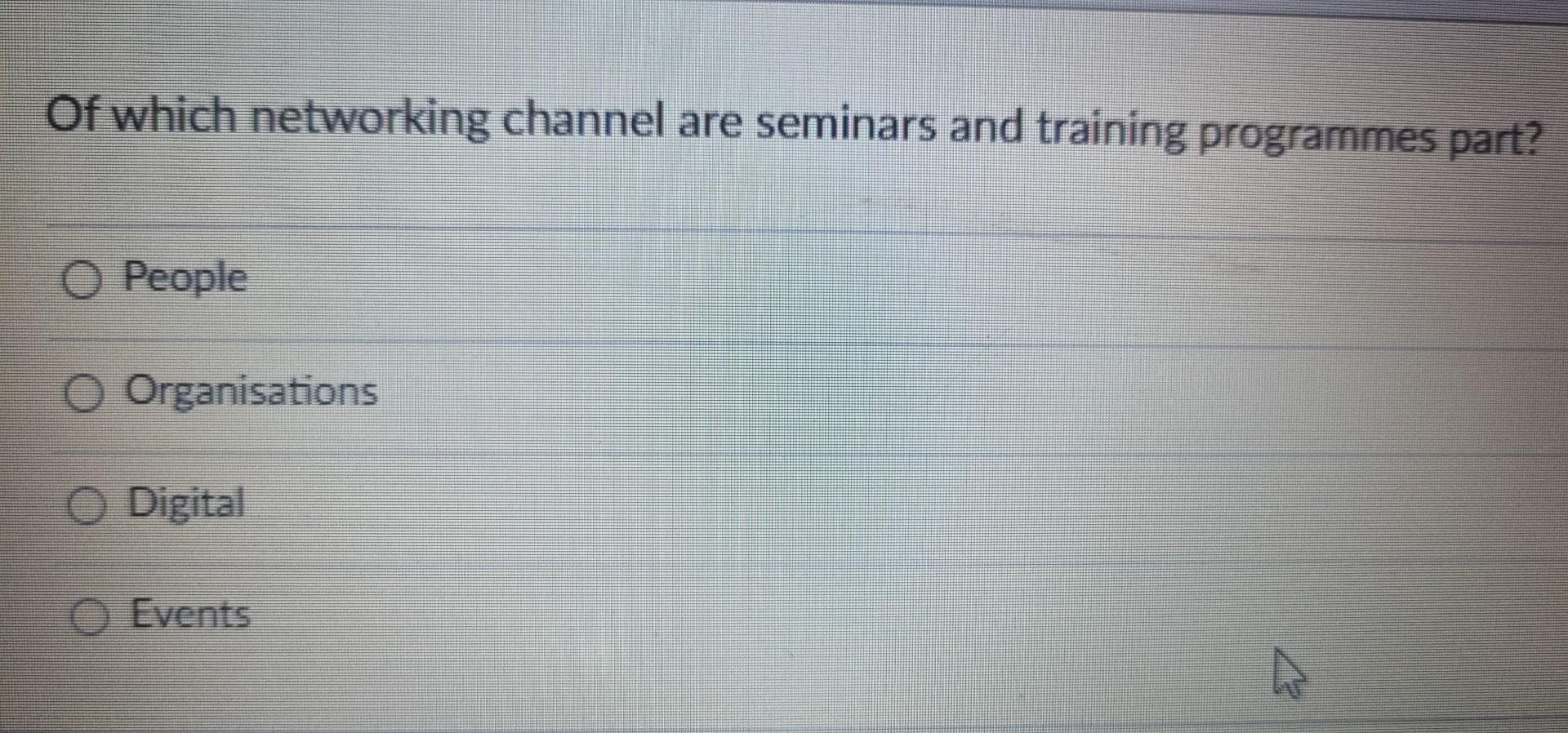 Solved Of which networking channel are seminars and training | Chegg.com