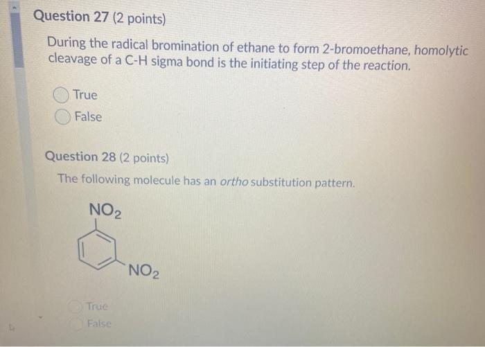 Solved Question 27 (2 points) During the radical bromination | Chegg.com