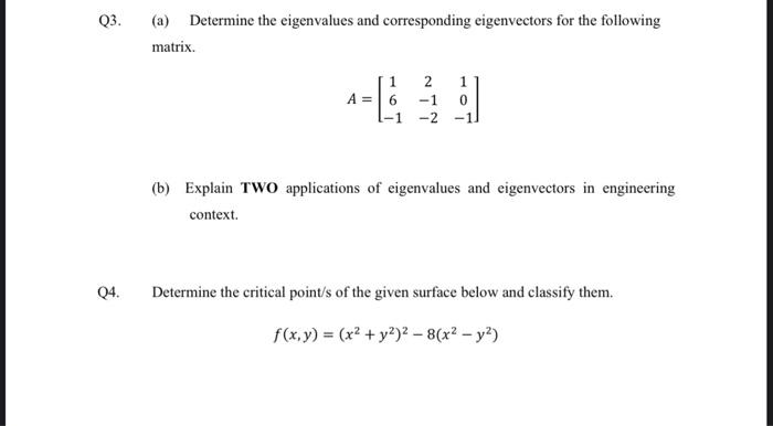 Solved Q3. (a) Determine the eigenvalues and corresponding | Chegg.com