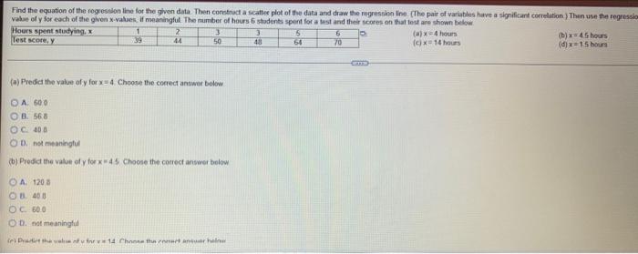 Solved find the equation of the regression line for the | Chegg.com