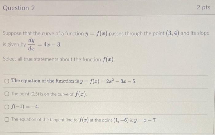 Solved Suppose that the curve of a function y=f(x) passes | Chegg.com