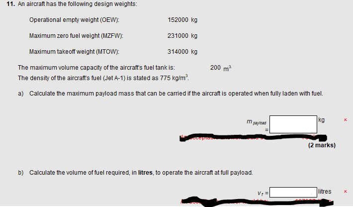 Solved 11. An aircraft has the following design weights: | Chegg.com