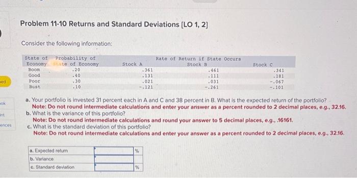 Solved Problem 11-10 Returns and Standard Deviations [LO 1, | Chegg.com