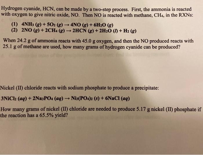 Solved Hydrogen cyanide, HCN, can be made by a two-step | Chegg.com