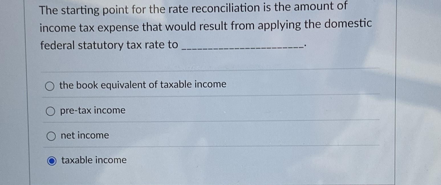 Solved The starting point for the rate reconciliation is the | Chegg.com