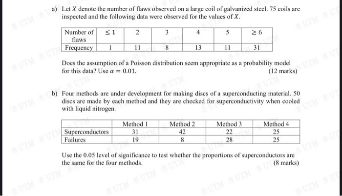 Solved a) Let X denote the number of flaws observed on a | Chegg.com