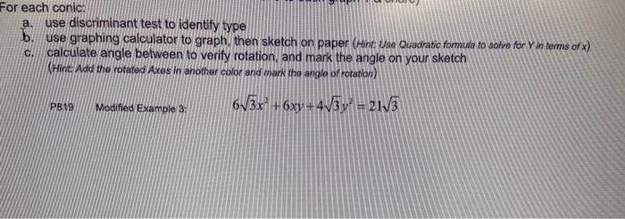 Solved a. For each conic: use discriminant test to identify | Chegg.com