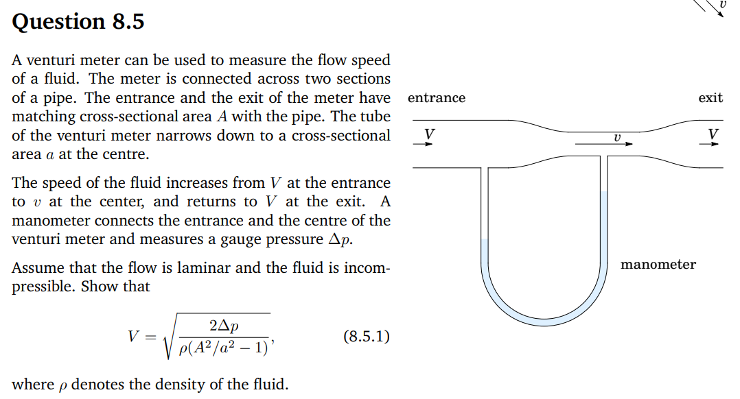 Solved Question 8.5A venturi meter can be used to measure | Chegg.com