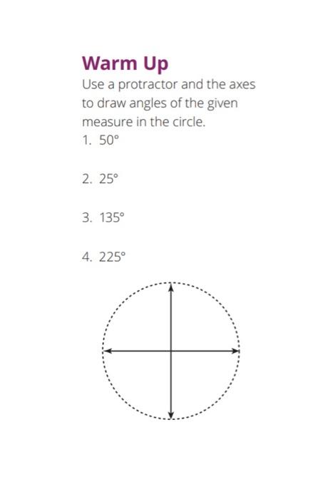 Solved Warm Up Use a protractor and the axes to draw angles | Chegg.com