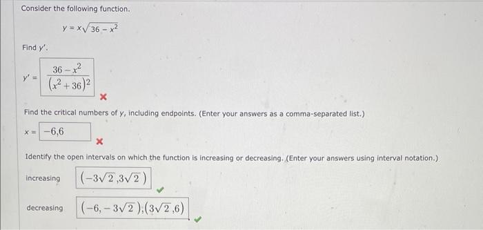 Solved Consider the following function. y=x36−x2 Find y′. | Chegg.com