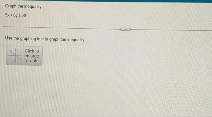 Solved Graph the inequality. 5x+6y≤30 Use the graphing tool | Chegg.com