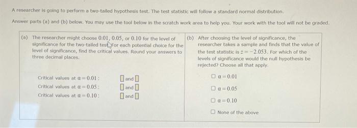 Solved A researcher is going to perform a two-tailed | Chegg.com