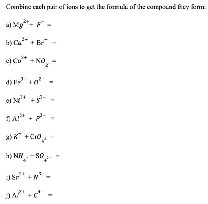 Solved Combine each pair of ions to get the formula of the | Chegg.com