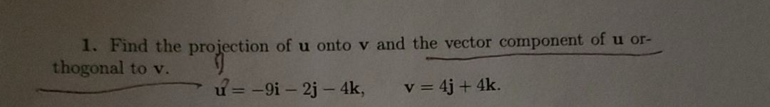 Solved Find the projection of u ﻿onto v ﻿and the vector | Chegg.com